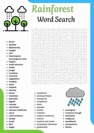 Rainforest word search Puzzle worksheet activities for kids | Made By ...