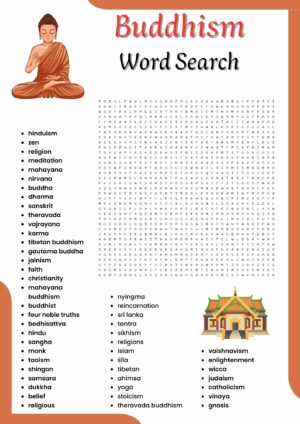 Buddhism word search Puzzle worksheet activities for kids | Made By ...