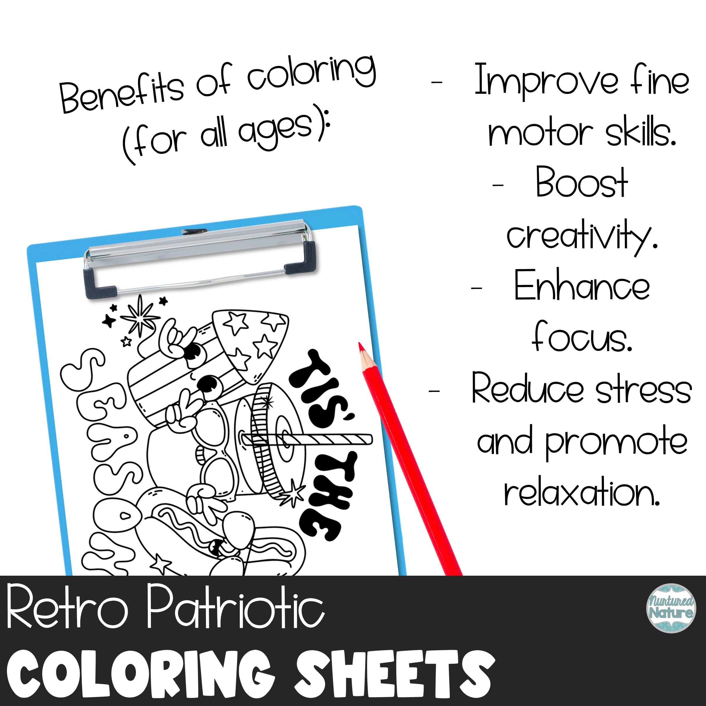 Groovy Retro Coloring Pages for Memorial Day and 4th of July | Made By ...