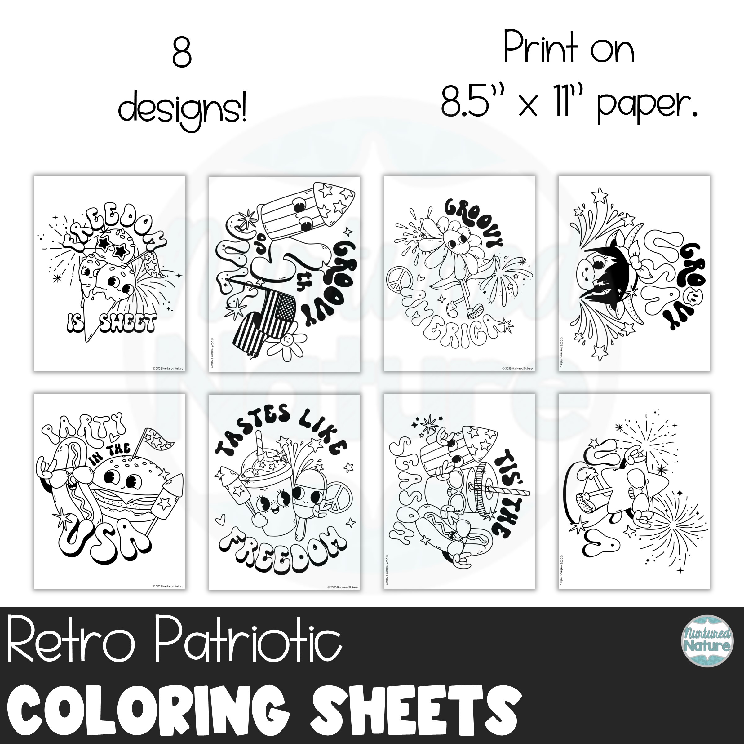 Groovy Retro Coloring Pages for Memorial Day and 4th of July | Made By ...