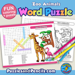 Zoo Animals Word Search Puzzle Activity Page and Coloring | Wordsearch ...
