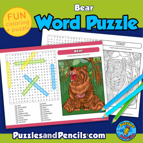 Bear Word Search Puzzle Activity Page and Coloring | Wordsearch | Made ...