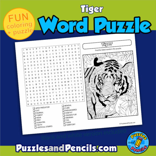 Tiger Word Search Puzzle Activity Page and Coloring | Wordsearch | Made ...