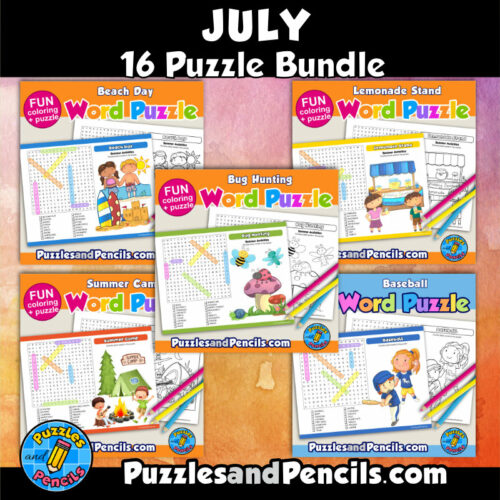 July Word Search Puzzle Activity BUNDLE | 16 Wordsearch Puzzles | Made ...