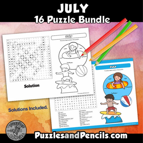 July Word Search Puzzle Activity BUNDLE | 16 Wordsearch Puzzles | Made ...