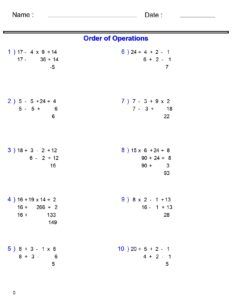 PEMDAS Problems Order of Operations Worksheets -Add Subtract Multiply ...