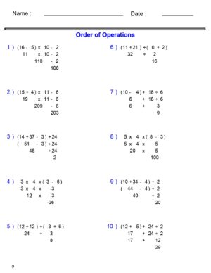 "PEMDAS Problems Order of Operations Worksheets - Basic with ...