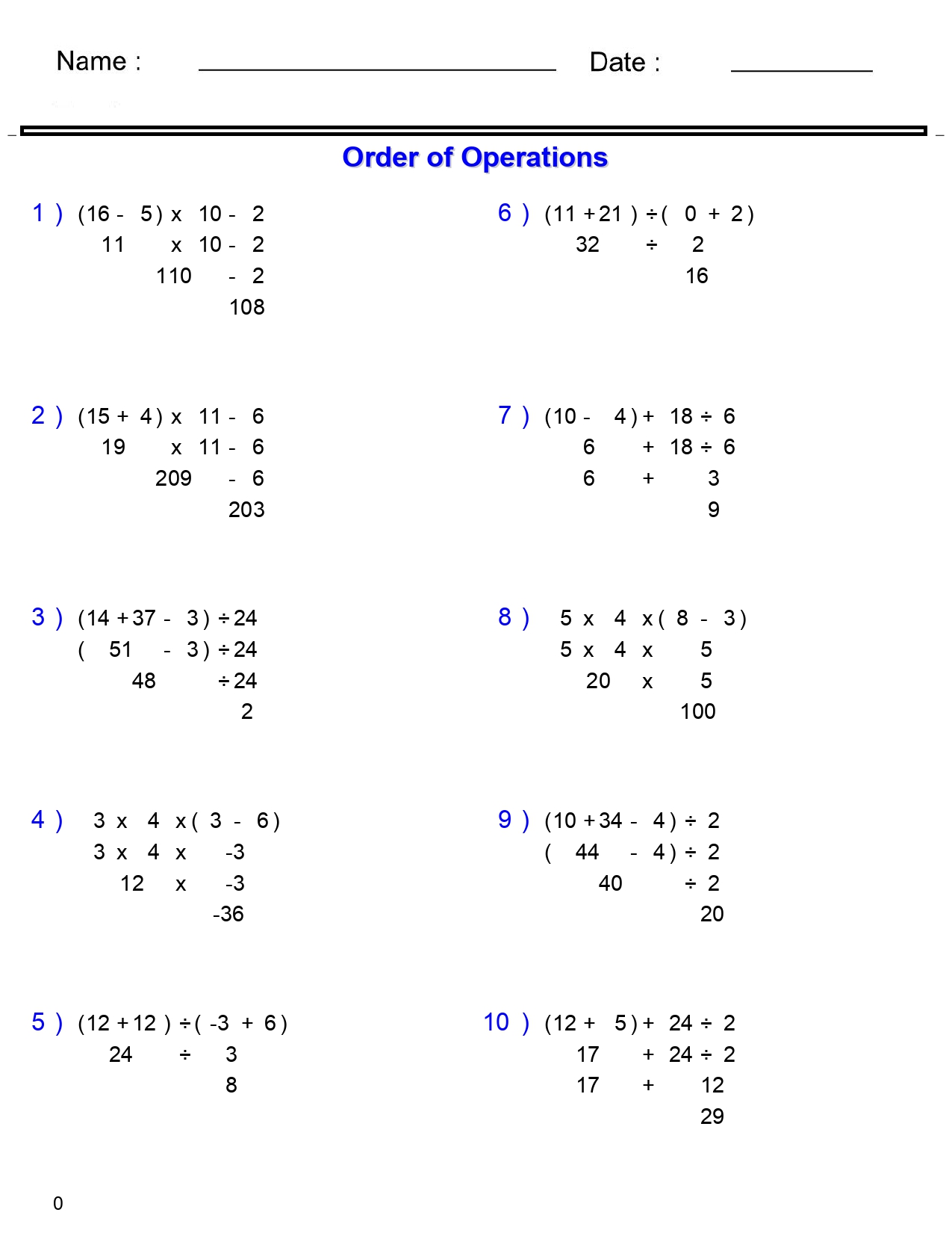  PEMDAS Problems Order Of Operations Worksheets Basic With