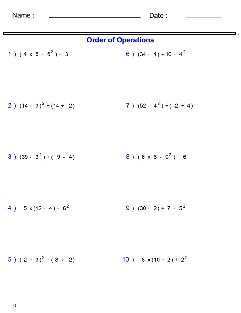 PEMDAS Problems Order of Operations Worksheets - Basic with Parentheses ...