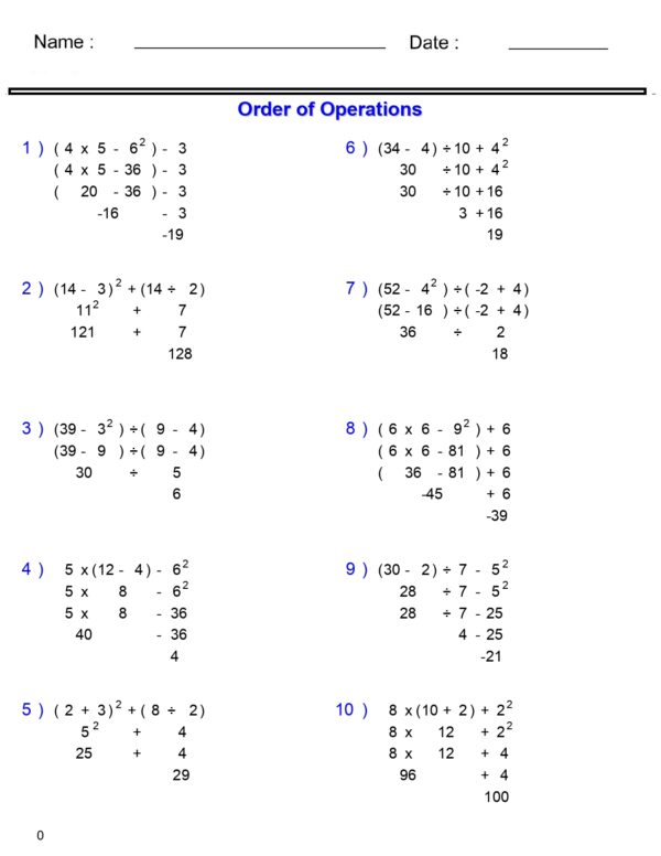 PEMDAS Problems Order Of Operations Worksheets Basic With Parentheses
