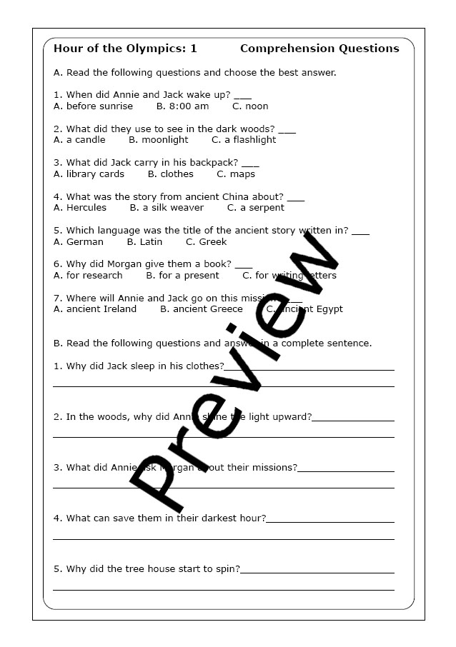 Magic Tree House "Hour of the Olympics" worksheets | Made By Teachers