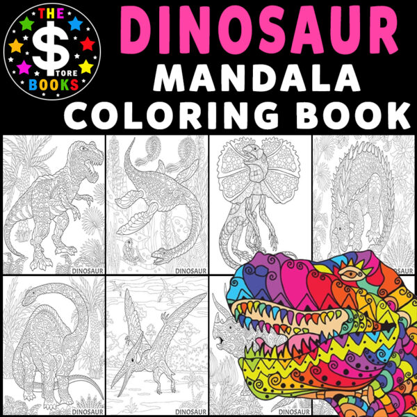 Dinosaur Mandala Coloring Book - 8 Pages | Made By Teachers