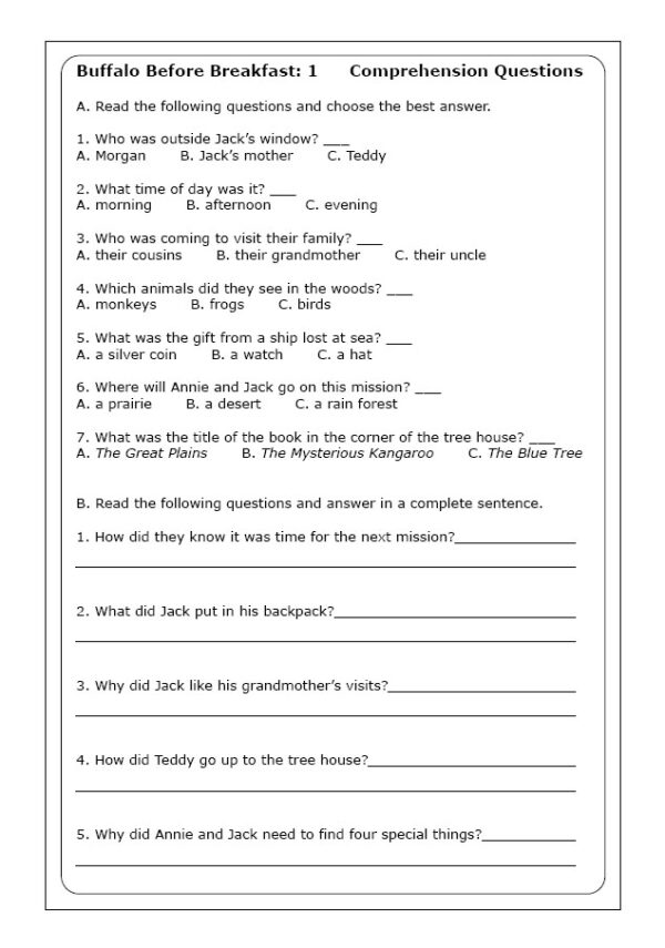 Magic Tree House "Buffalo Before Breakfast" worksheets | Made By Teachers