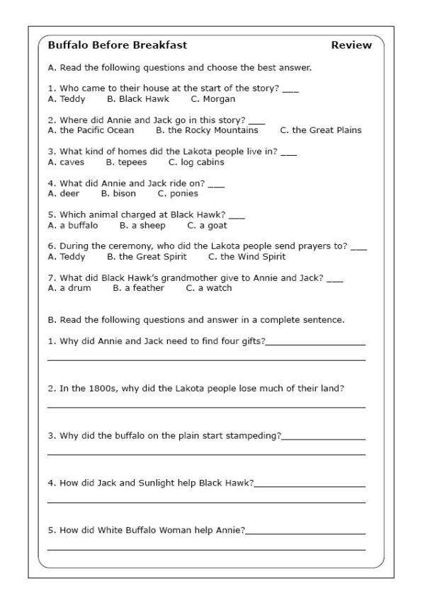 Magic Tree House "Buffalo Before Breakfast" worksheets | Made By Teachers