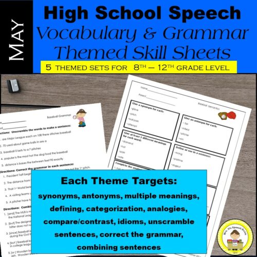 High School Speech Therapy Vocabulary and Grammar Skill Sheets ~ May ...