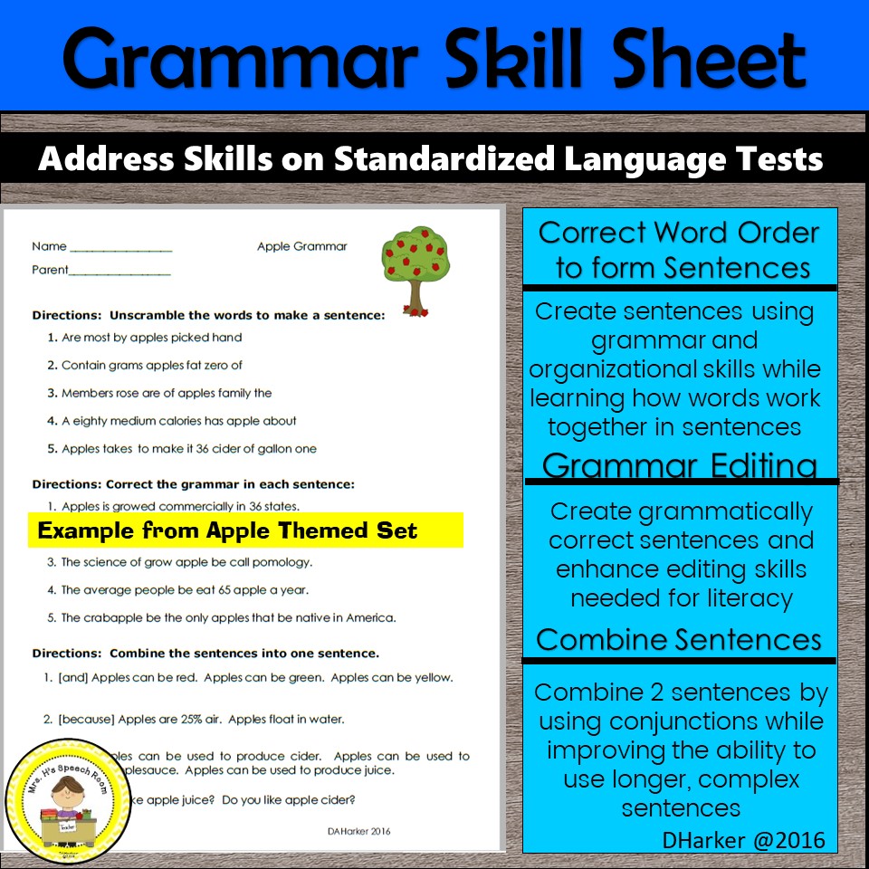 High School Speech Therapy Vocabulary and Grammar Skill Sheets ~ May ...