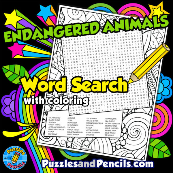Endangered Animals Word Search Puzzle with Coloring | Vulnerable ...