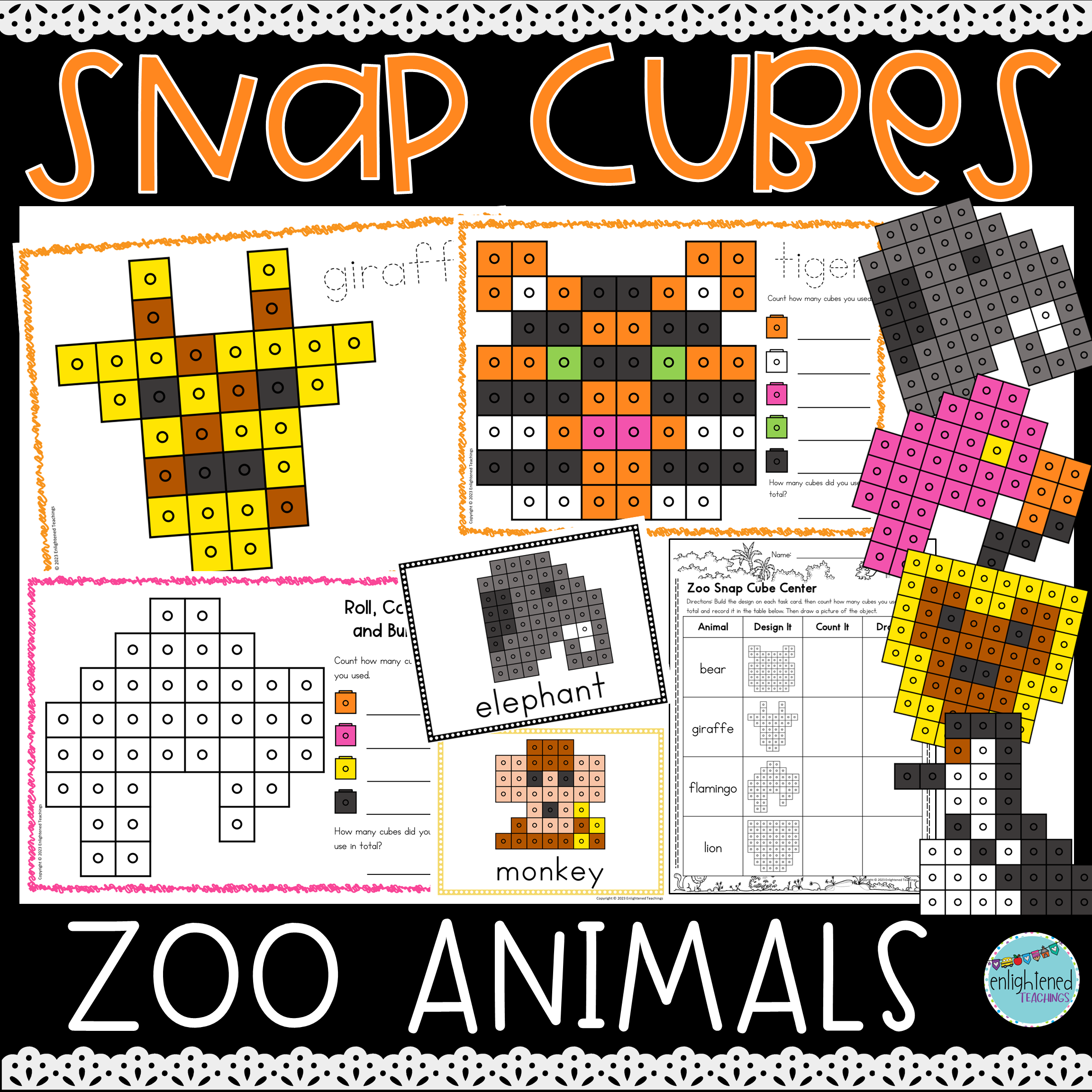 Zoo Animal Snap Cube Mats Fine Motor Skills Zoo Counting Cube Centers ...
