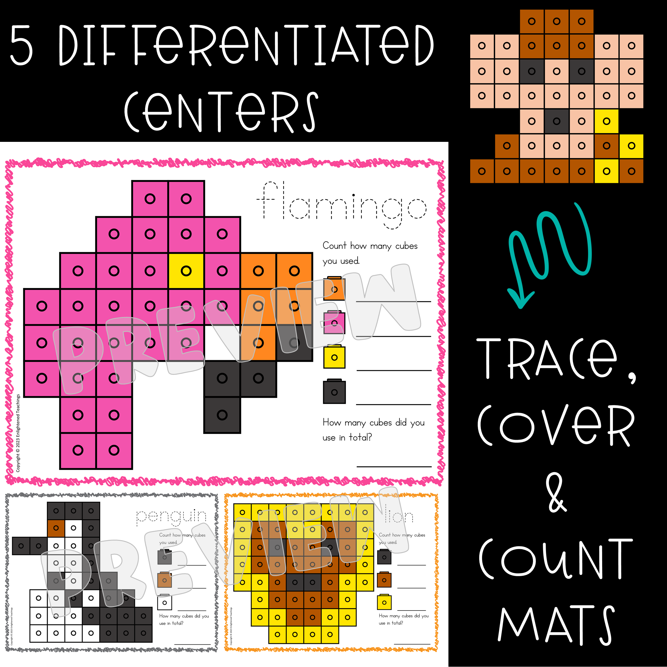 Zoo Animal Snap Cube Mats Fine Motor Skills Zoo Counting Cube Centers ...