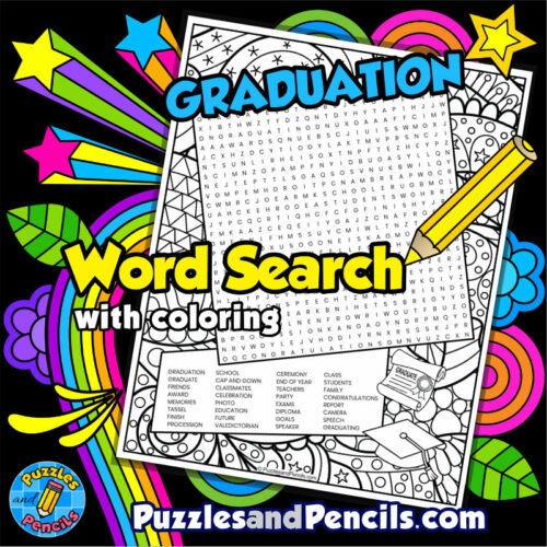 Graduation Word Search Puzzle Activity Page with Coloring | End of ...