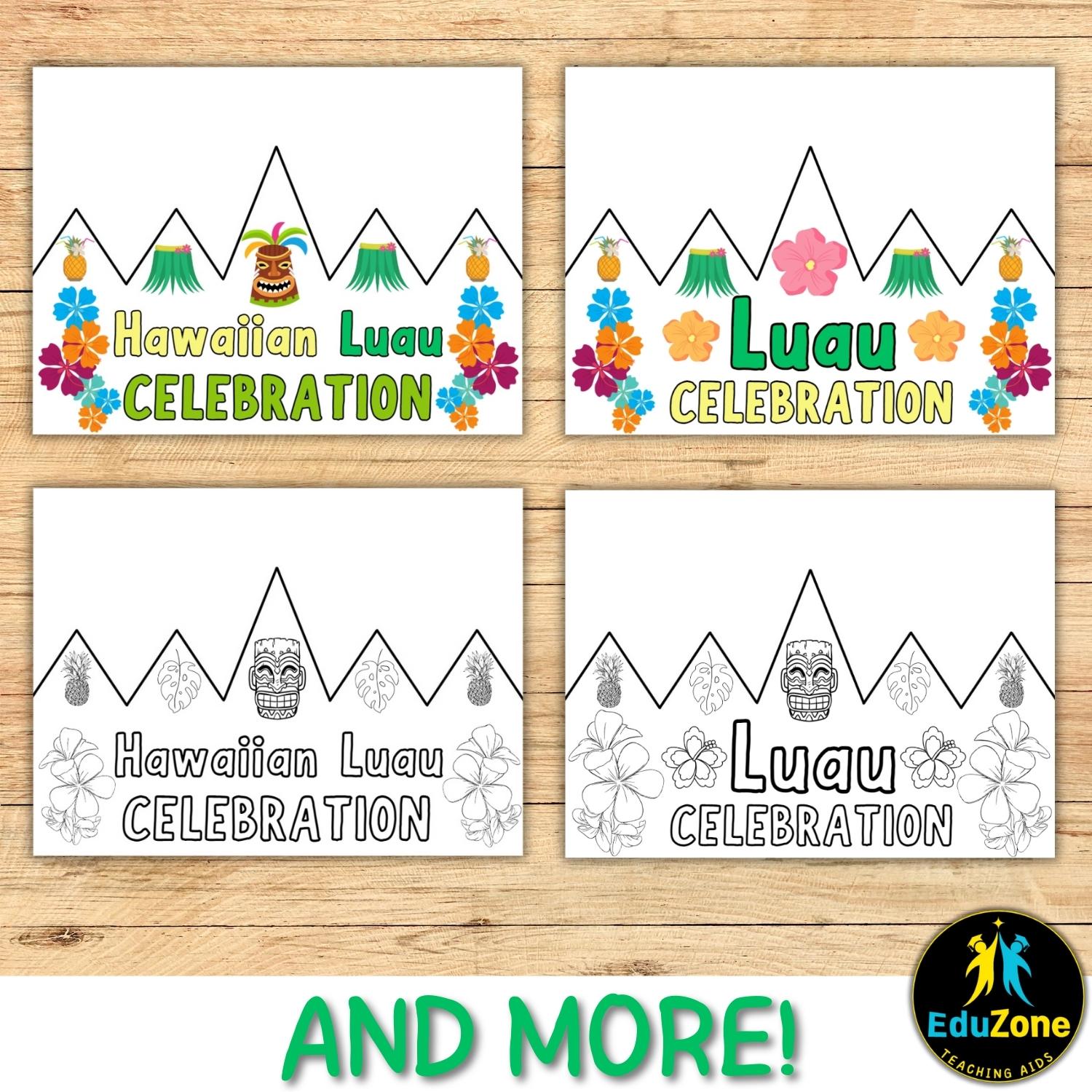 Hawaiian Luau Party Crowns: Printable Colorable Classroom Celebration ...