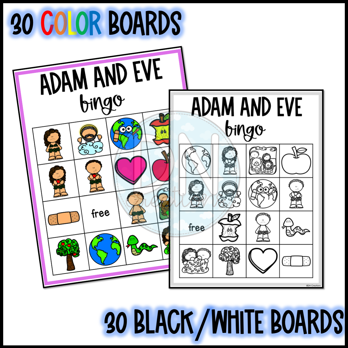 Bible Bingo Adam and Eve l Old Testament Bible Games l Bible Homeschool ...