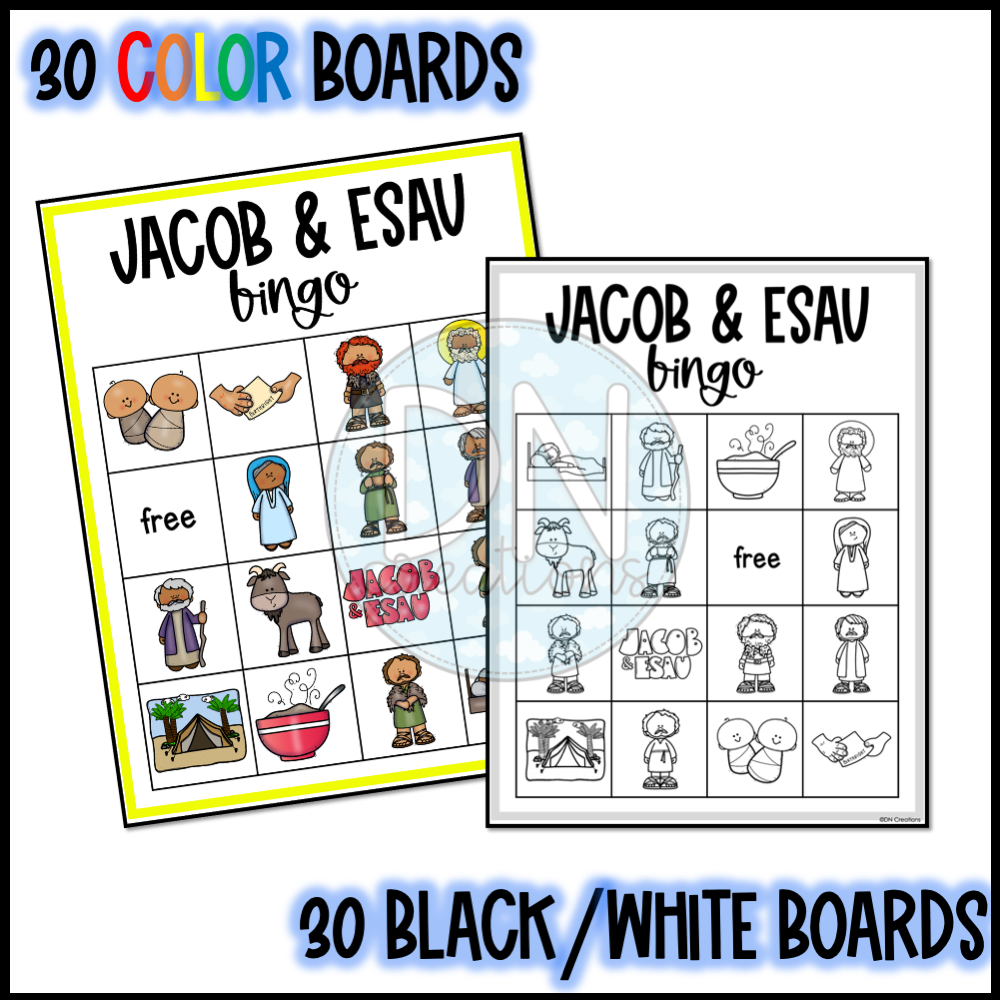 Bible Bingo Jacob and Esau l Genesis Bible Activities l Jacob Bingo ...