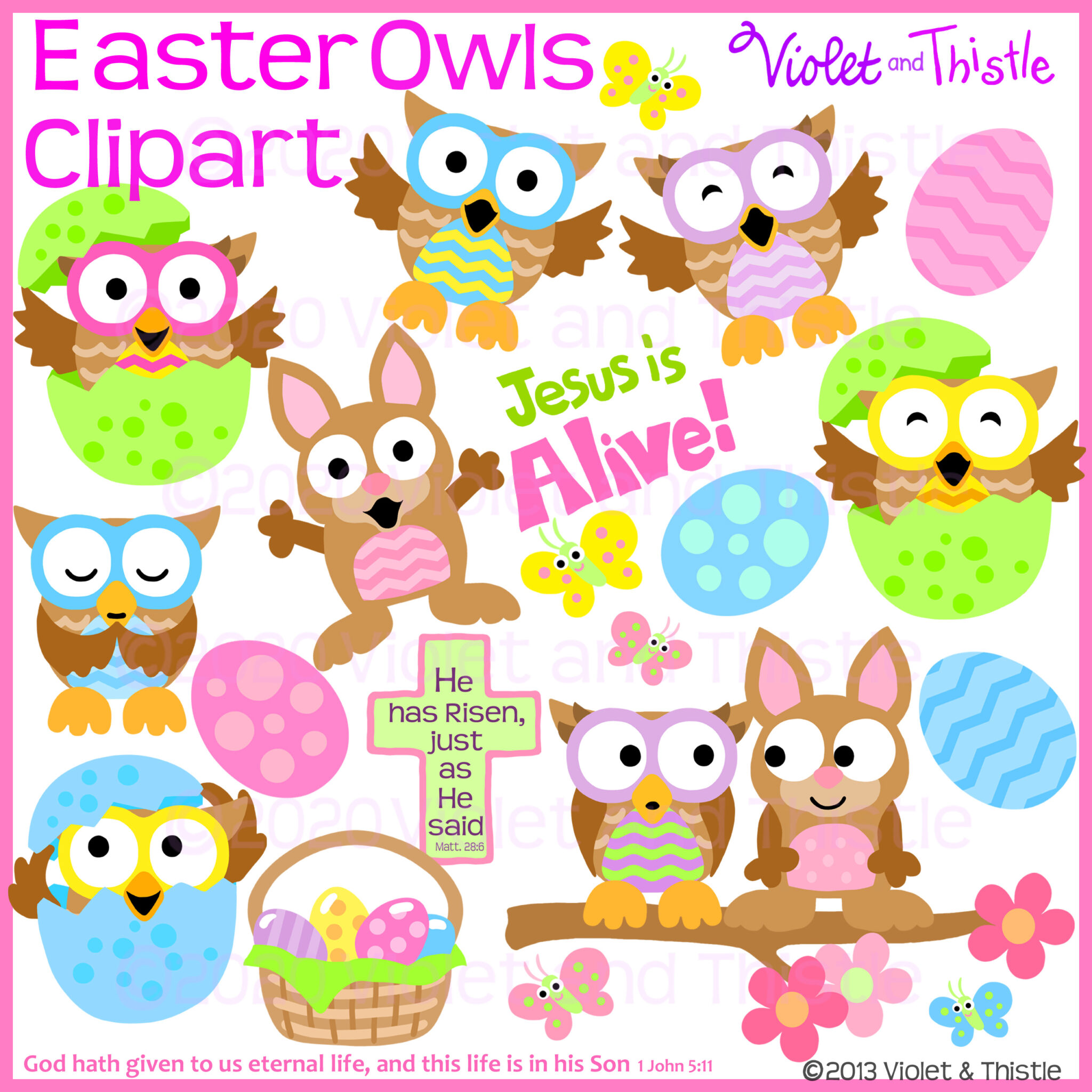 Easter Owl Clipart Cross Verse Basket Jesus is Alive Bunny Rabbit ...