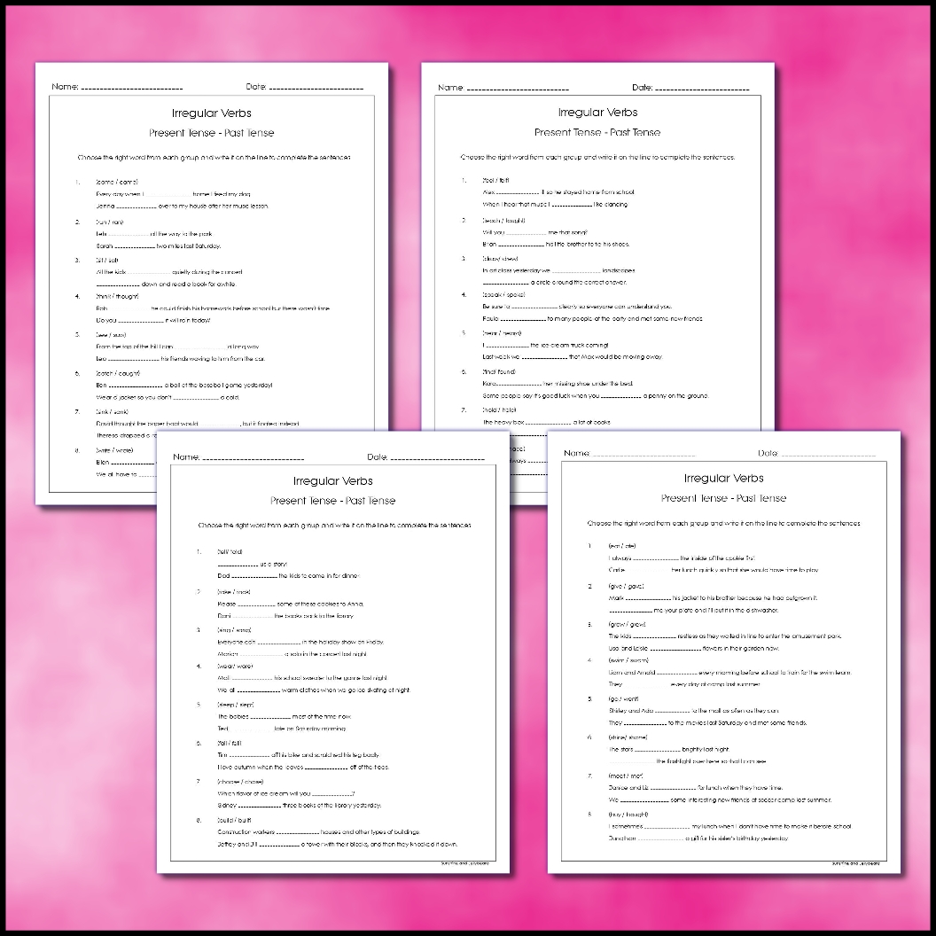 Irregular Verbs - Present & Past Tenses - 4 worksheets - Grades 2-3 ...