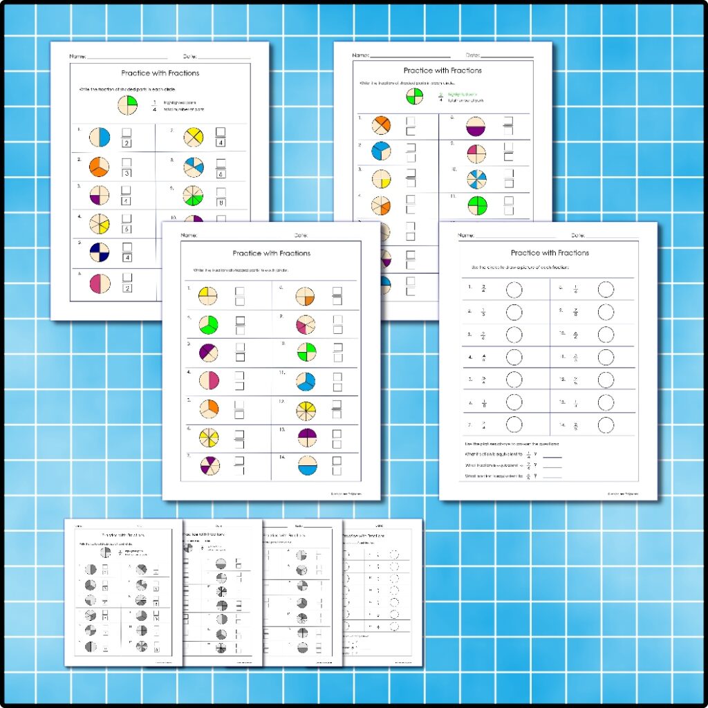 Easy Fraction Practice - Intro Level - Grade 3 - color & black-and ...
