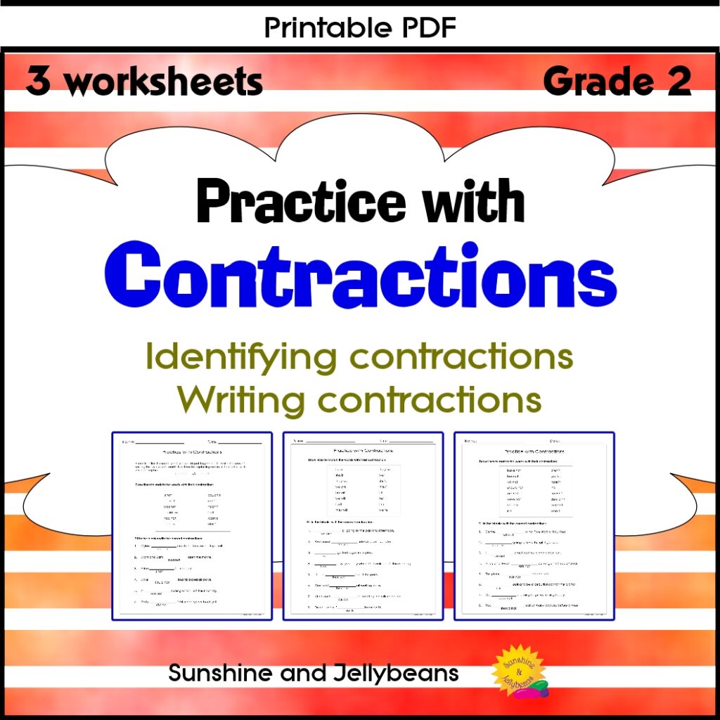 Practice with Contractions - 3 worksheets - Grade 2 - Matching and ...