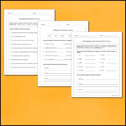Abstract Nouns - 3 worksheets - Grades 3-4 - Google Drive Format | Made ...