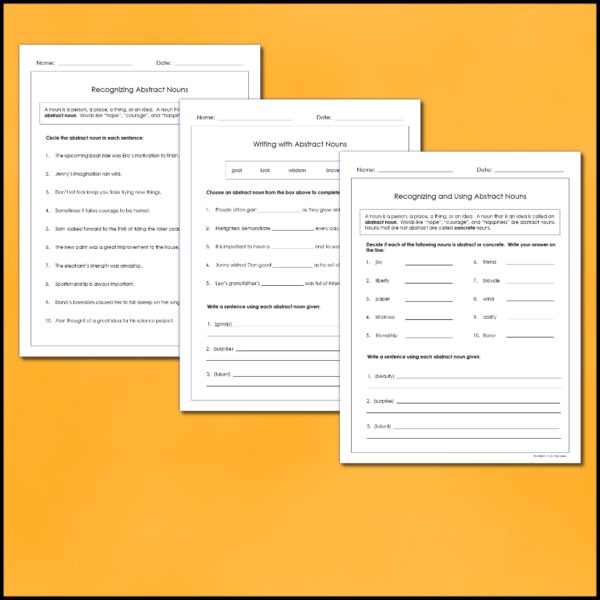 Abstract Nouns - 3 worksheets - Grades 3-4 - Google Drive Format | Made ...