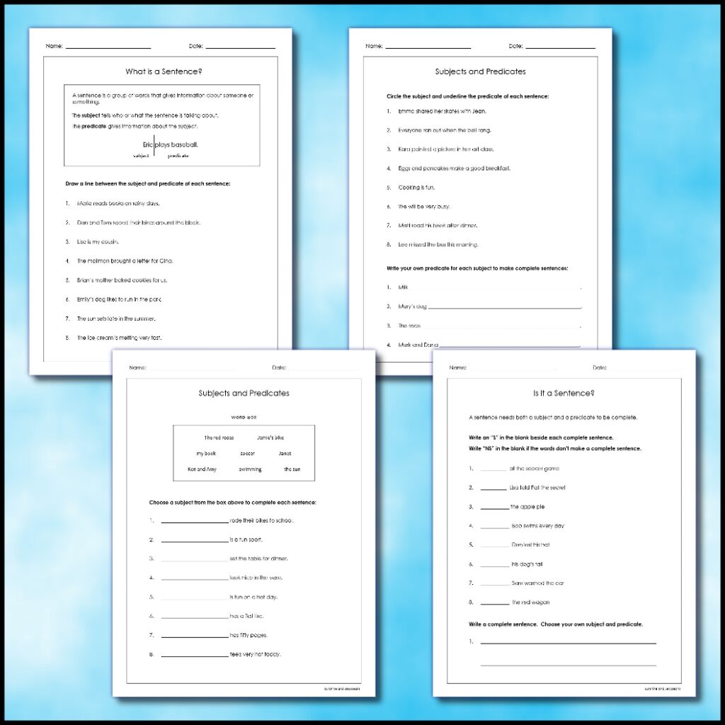 What is a Sentence? - Subjects & Predicates - 4 worksheets - Grades 1-2 ...