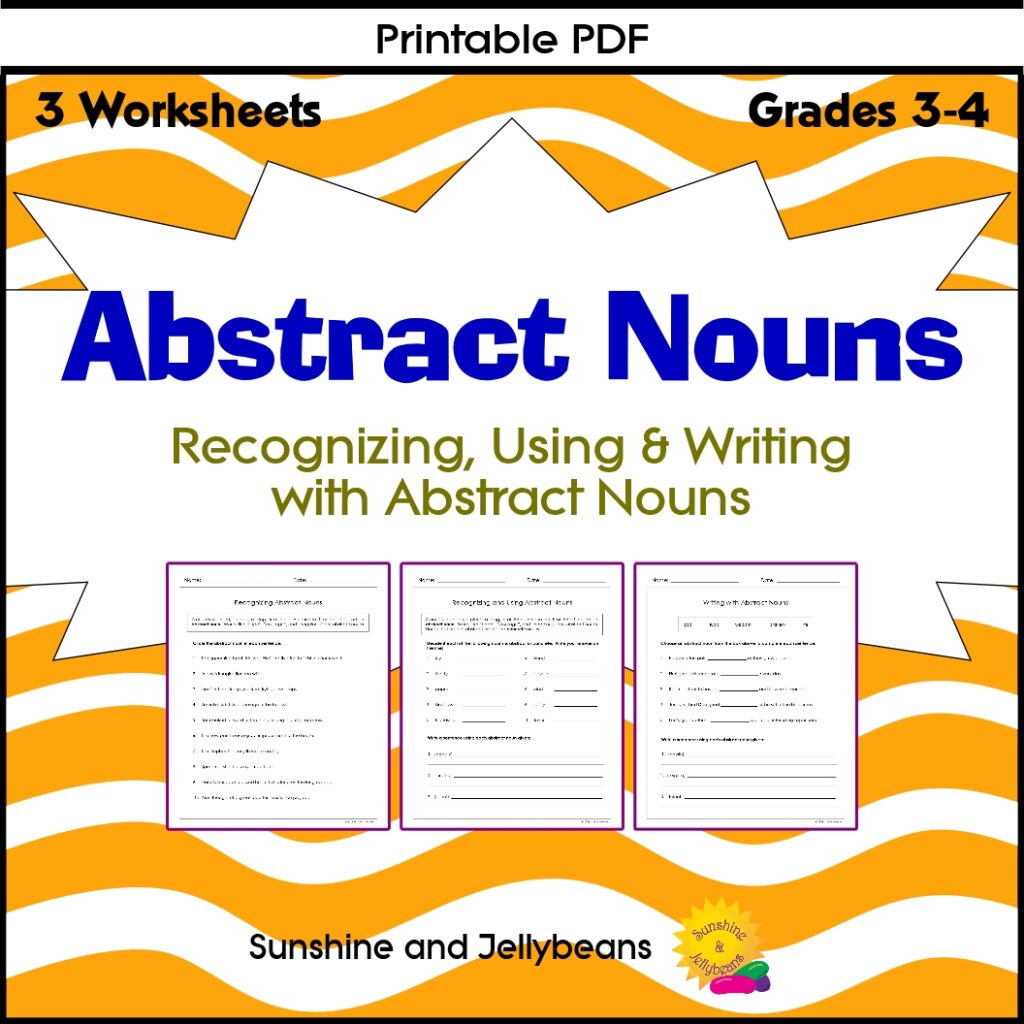 Abstract Nouns - 3 worksheets - Grades 3-4 - Great practice! | Made By ...