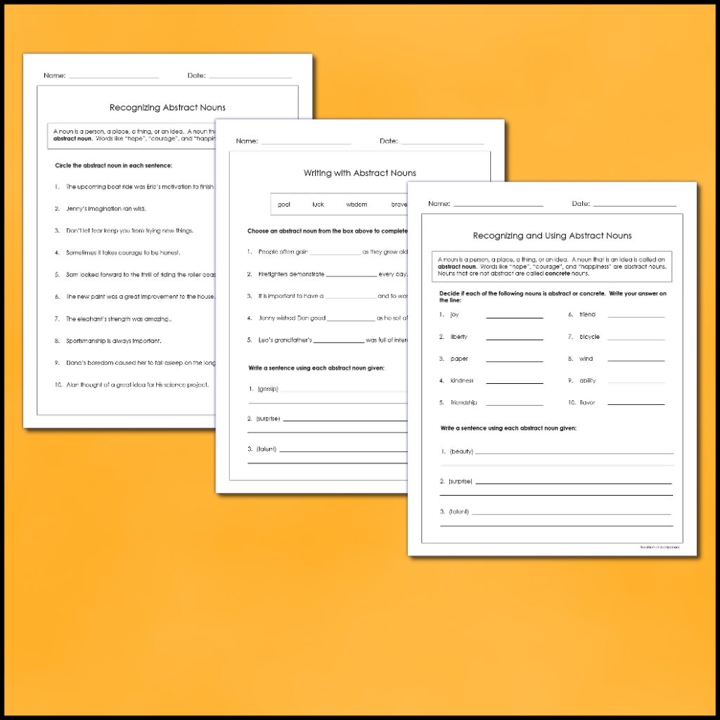 Abstract Nouns - 3 worksheets - Grades 3-4 - Great practice! | Made By ...