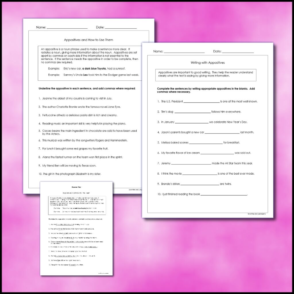 Appositives - Understanding and Writing with them - 2 worksheets ...