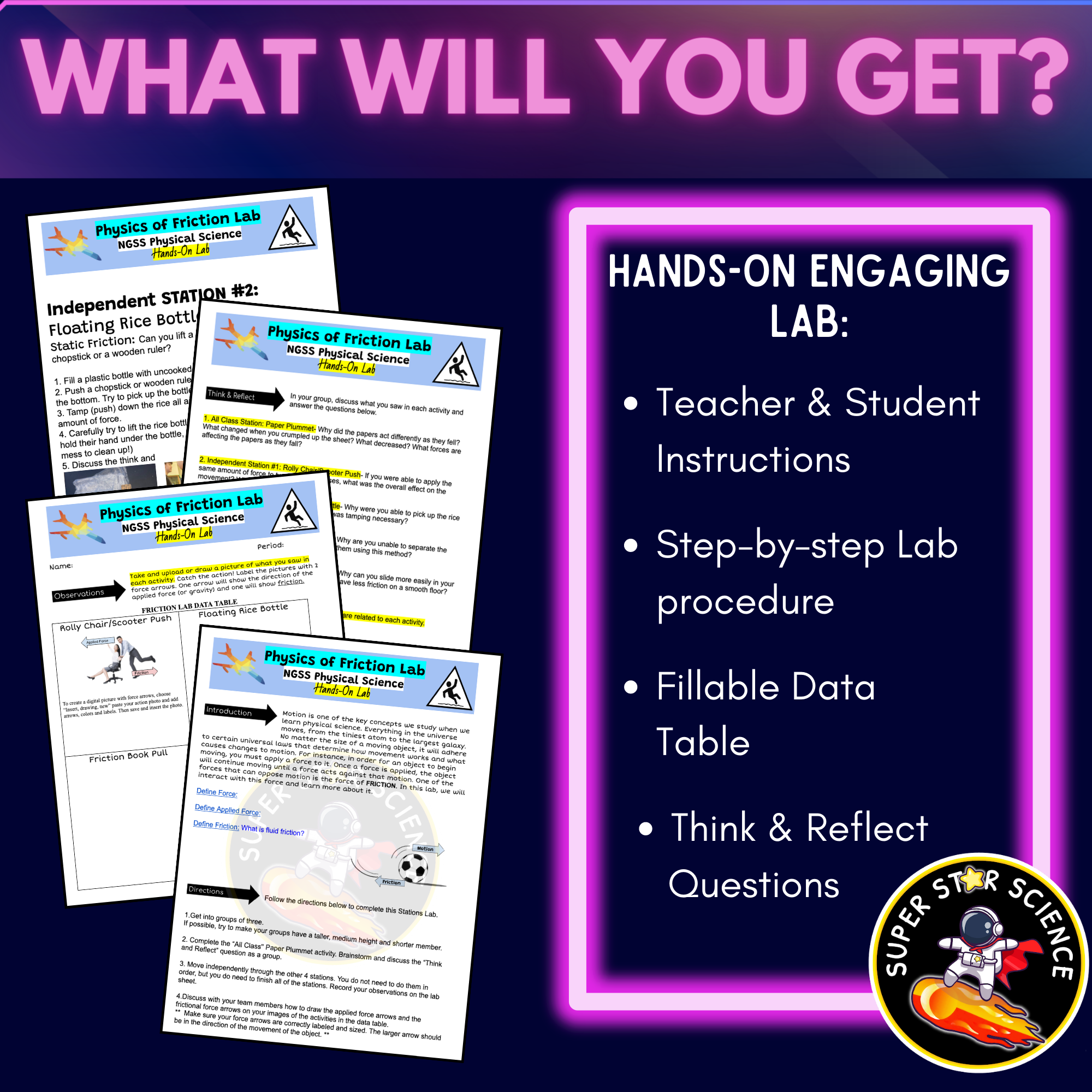 Friction & Motion Stations Lab Hands On Middle School Physics Fun NGSS ...