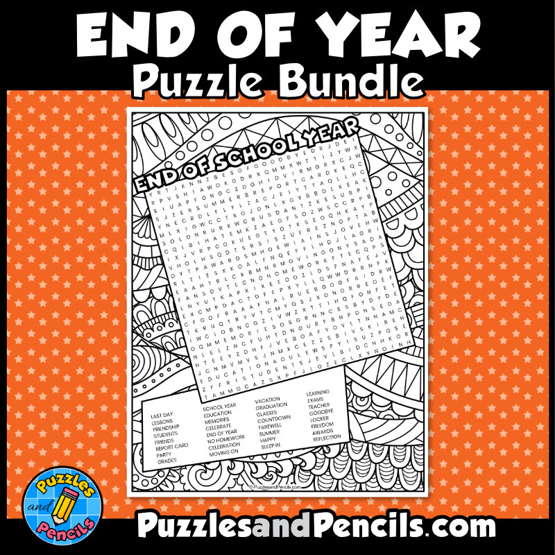 End of Year Word Search Puzzle Activity Page BUNDLE | 4 Wordsearch ...