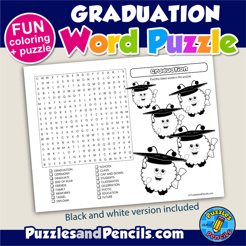 Graduation Word Search Puzzle Activity and Coloring | End of Year ...