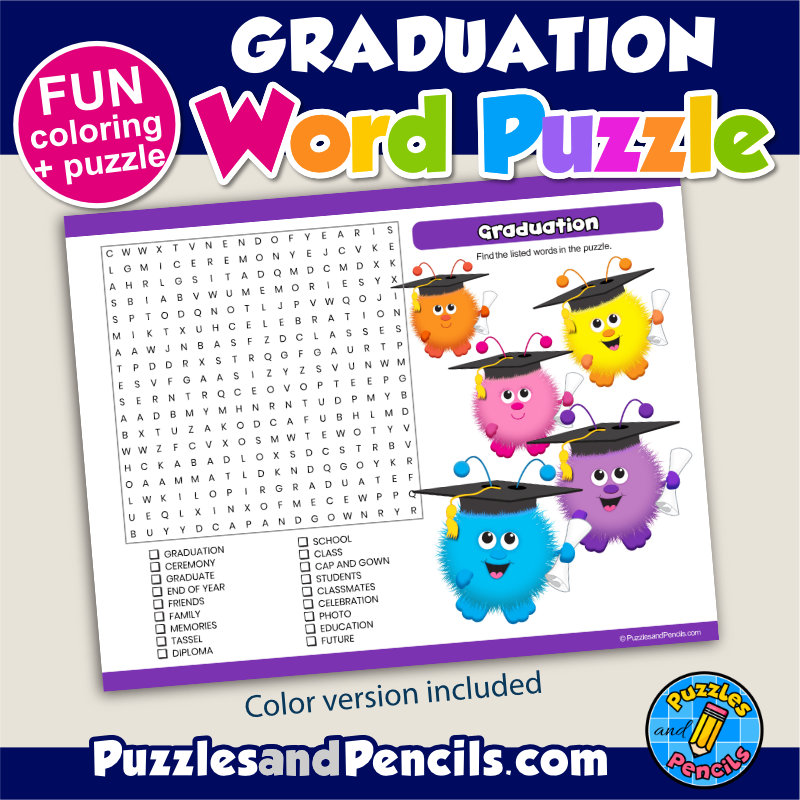 Graduation Word Search Puzzle Activity and Coloring | End of Year ...