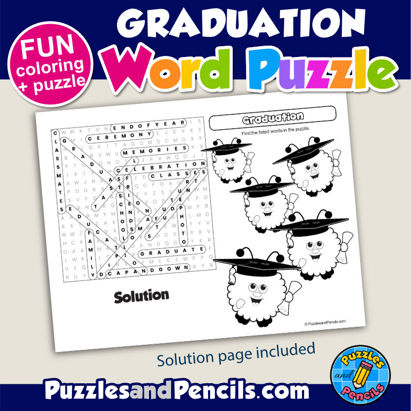 Graduation Word Search Puzzle Activity and Coloring | End of Year ...