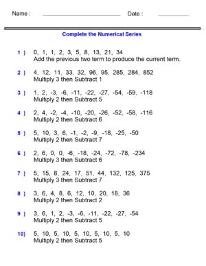 Patterns Worksheets- Complete the Numerical Series Worksheets ...