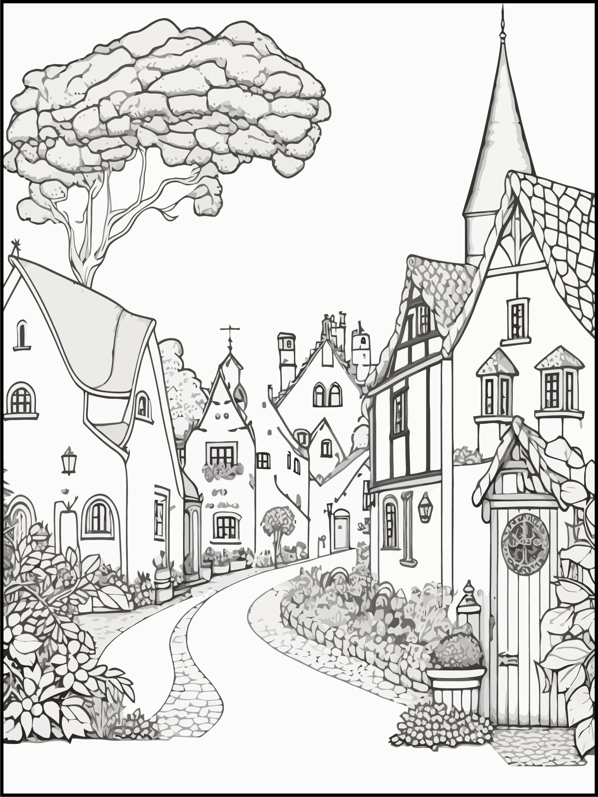 Discover the Magic of the Village: A Charming Coloring Book | Made By ...