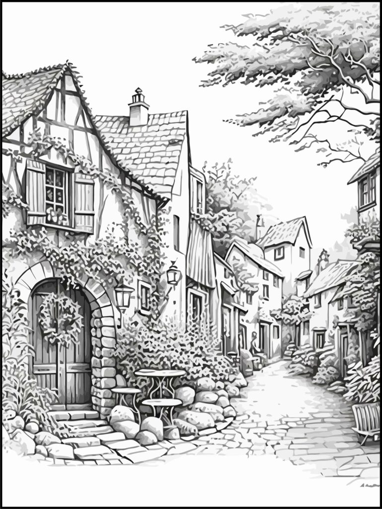 Discover the Magic of the Village: A Charming Coloring Book | Made By ...