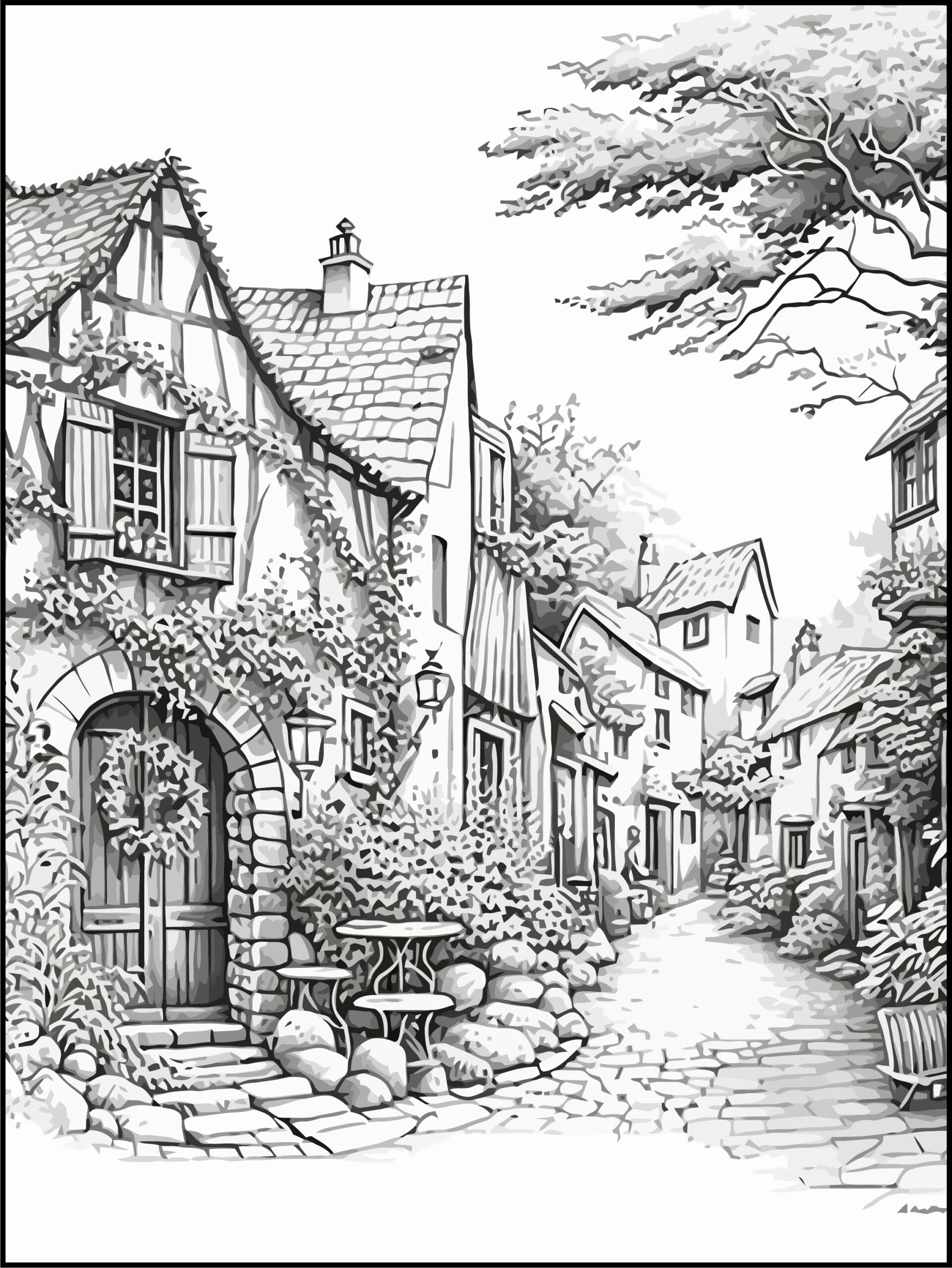 Discover the Magic of the Village: A Charming Coloring Book | Made By ...