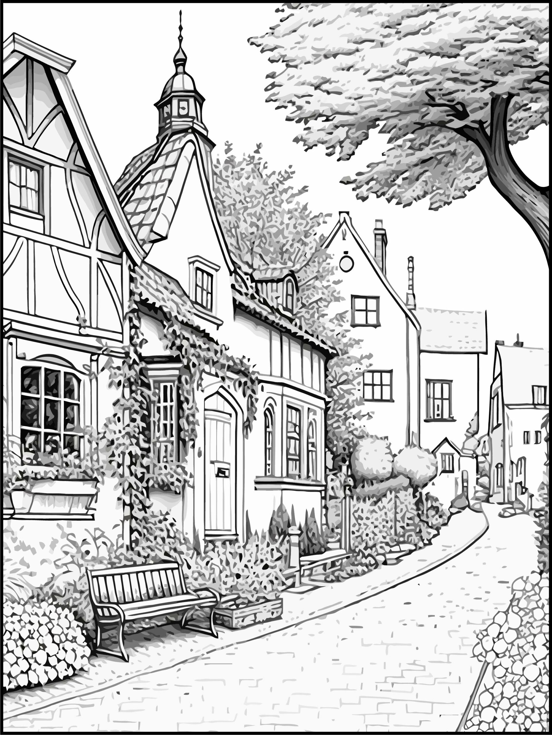 Discover the Magic of the Village: A Charming Coloring Book | Made By ...