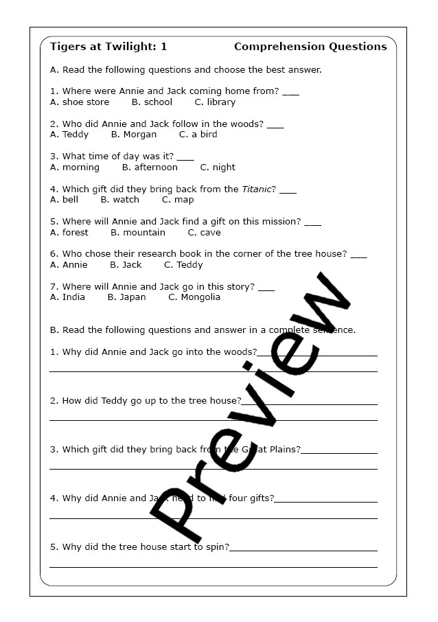 Magic Tree House "Tigers at Twilight" worksheets | Made By Teachers