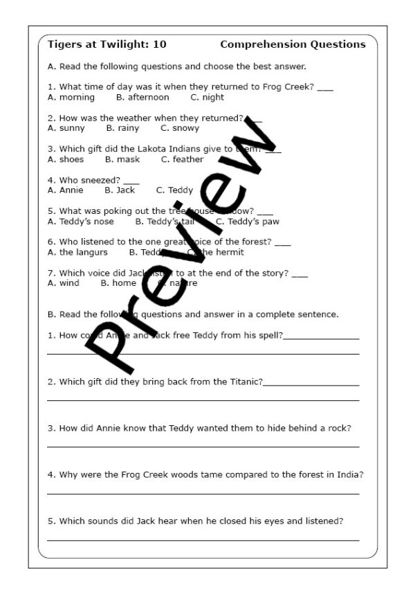 Magic Tree House "Tigers at Twilight" worksheets | Made By Teachers