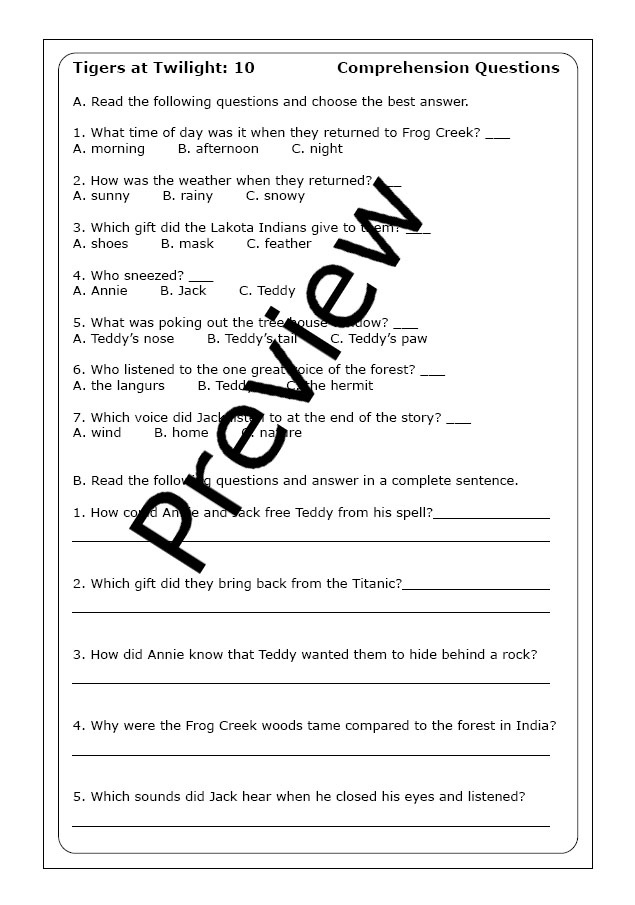 Magic Tree House "Tigers at Twilight" worksheets | Made By Teachers